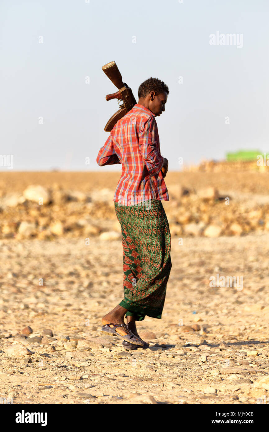 ETHIOPIA,DANAKIL-CIRCA JANUARY 2018--unidentified irregular soldier ...
