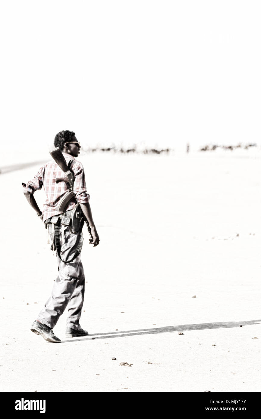 ETHIOPIA,DANAKIL-CIRCA JANUARY 2018--unidentified irregular soldier ...