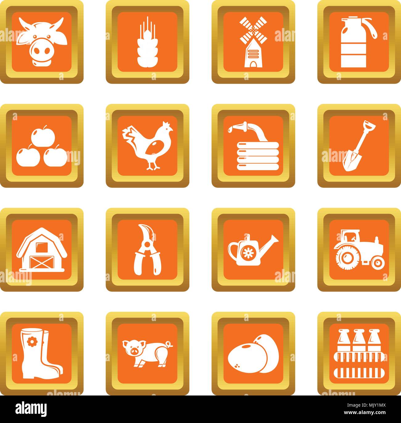 Farm agricultural icons set orange square vector Stock Vector Image ...
