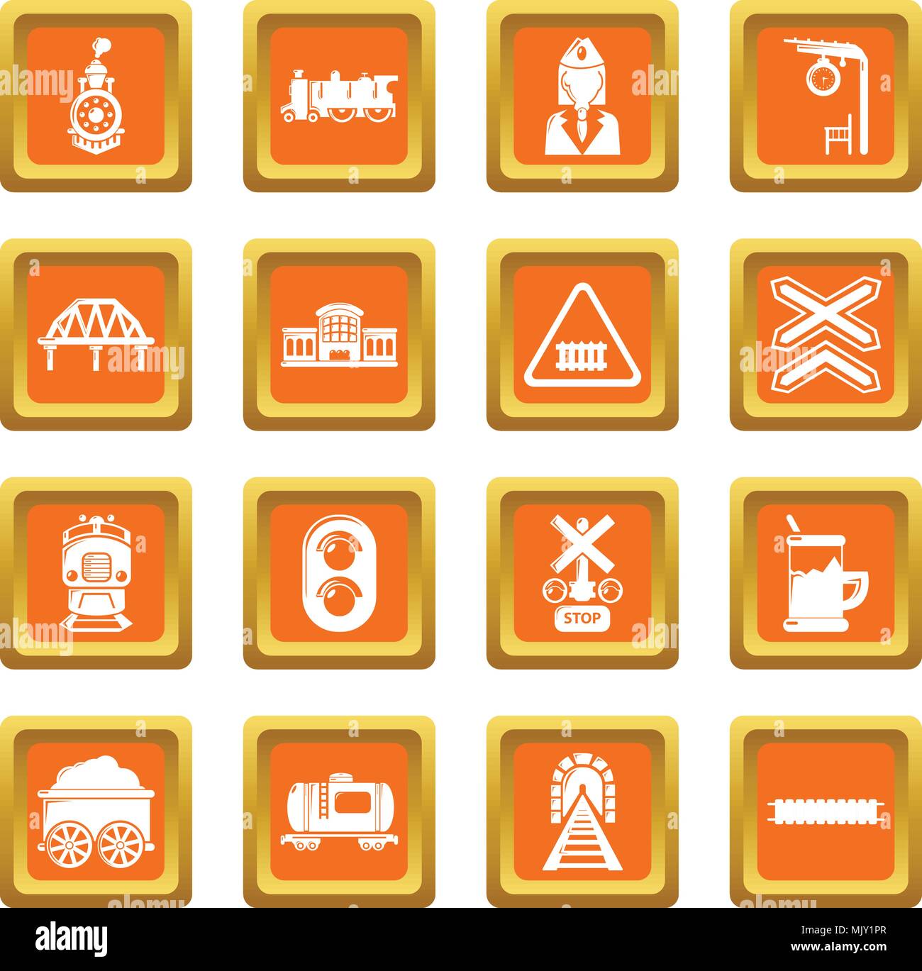 Train railroad icons set orange square vector Stock Vector Image & Art ...