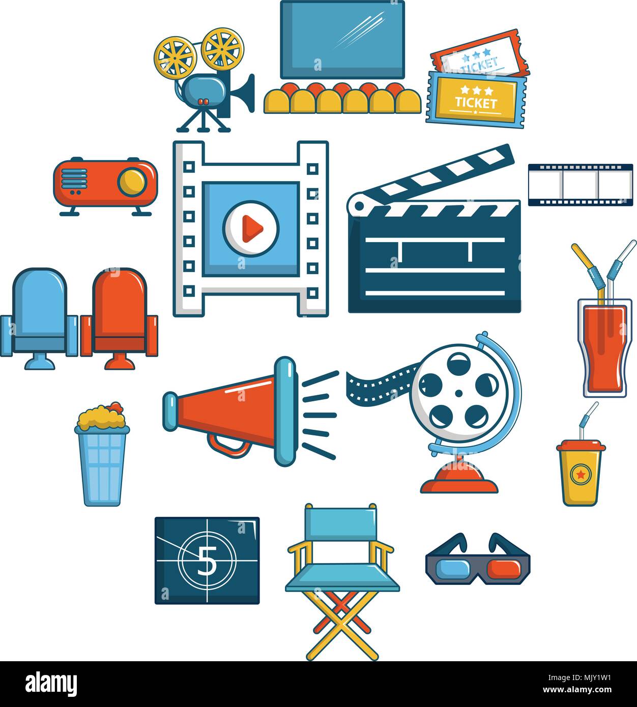 Cinema icons set symbols, cartoon style Stock Vector Image & Art - Alamy
