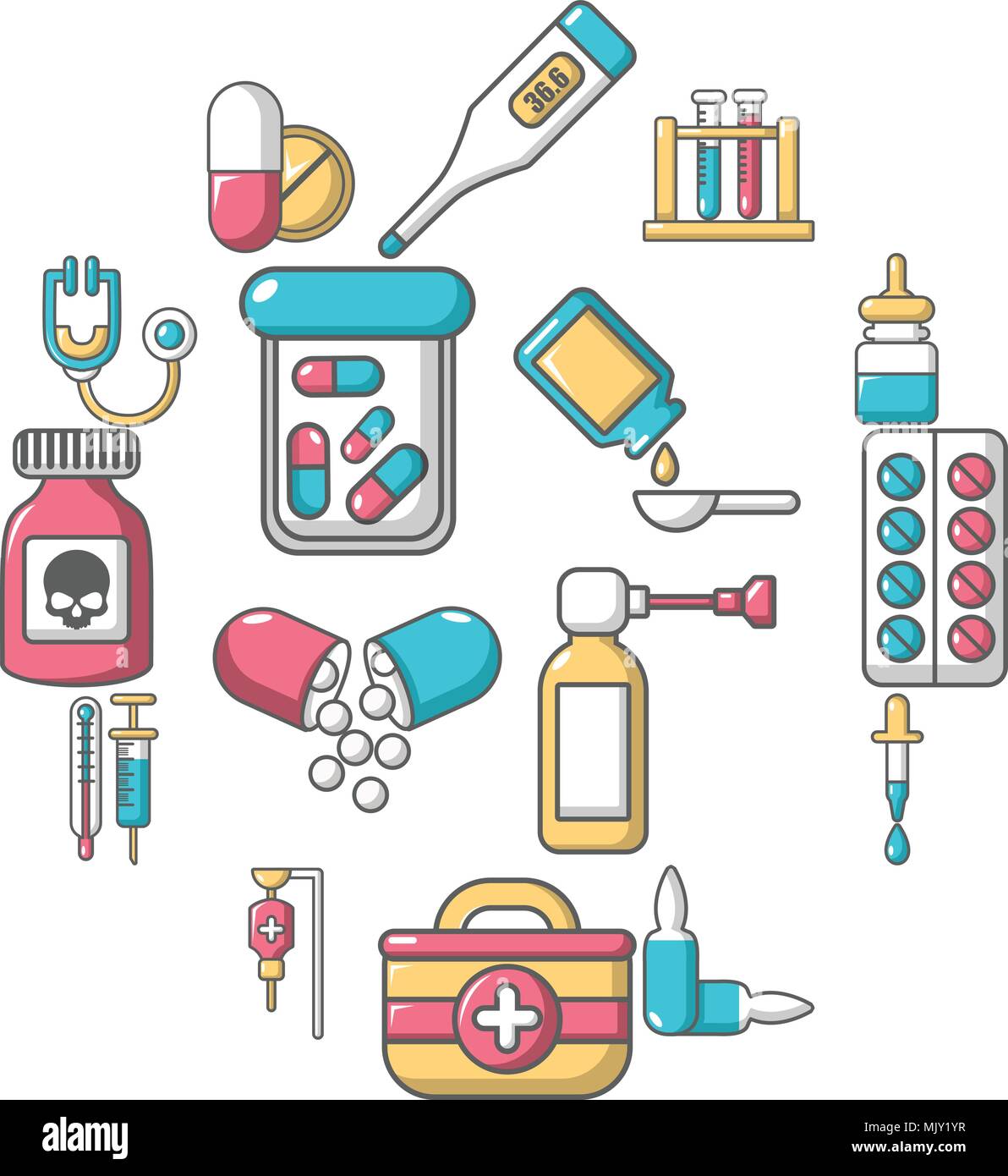 Drug Medicine Icons Set Cartoon Style Stock Vector Image And Art Alamy