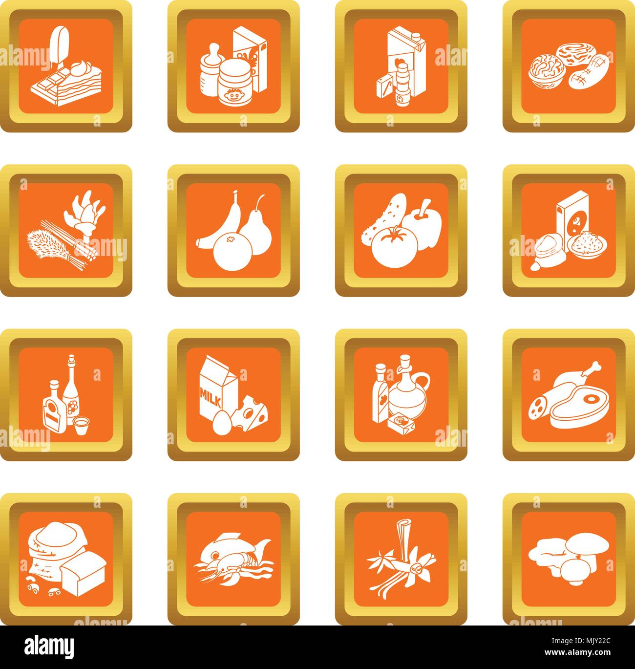 Shop navigation foods icons set orange square vector Stock Vector Image ...