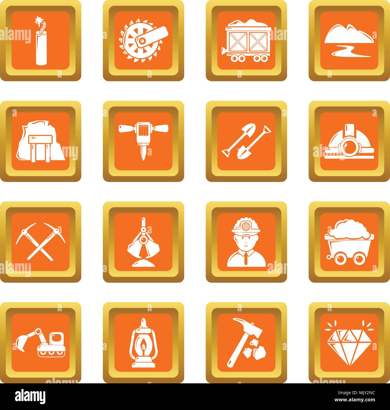 Mining minerals business icons set orange square vector Stock Vector ...