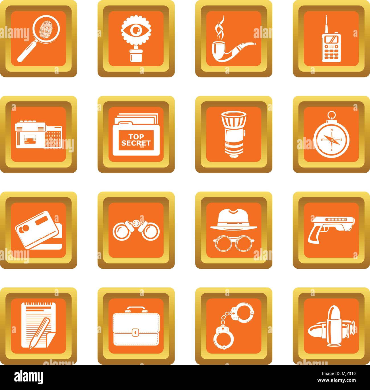 Spy icons set orange square vector Stock Vector Image & Art - Alamy