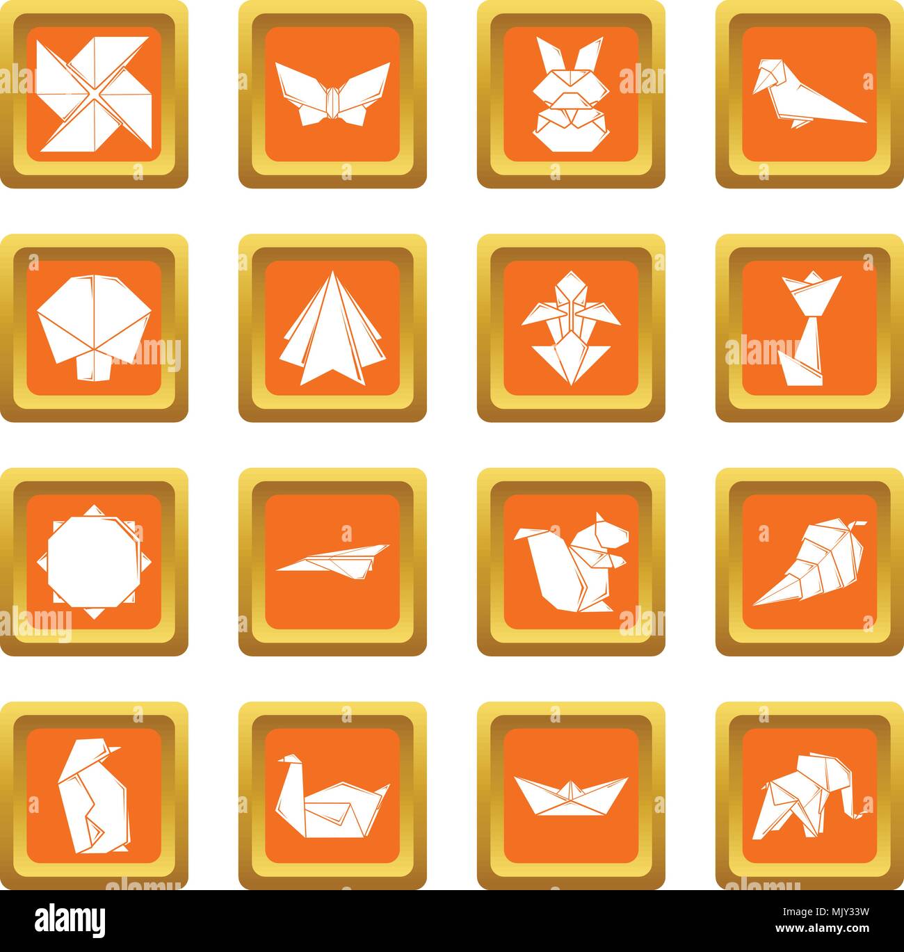 Origami icons set orange square vector Stock Vector Image & Art - Alamy