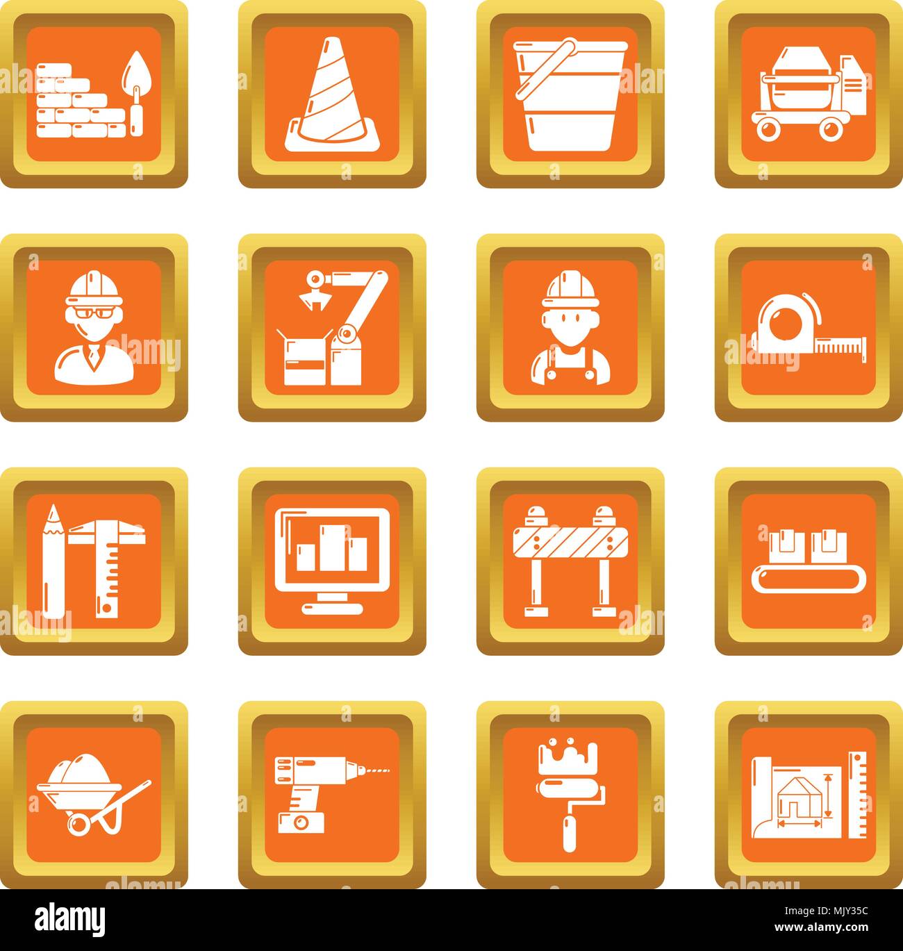 Building process icons set orange square vector Stock Vector Image ...