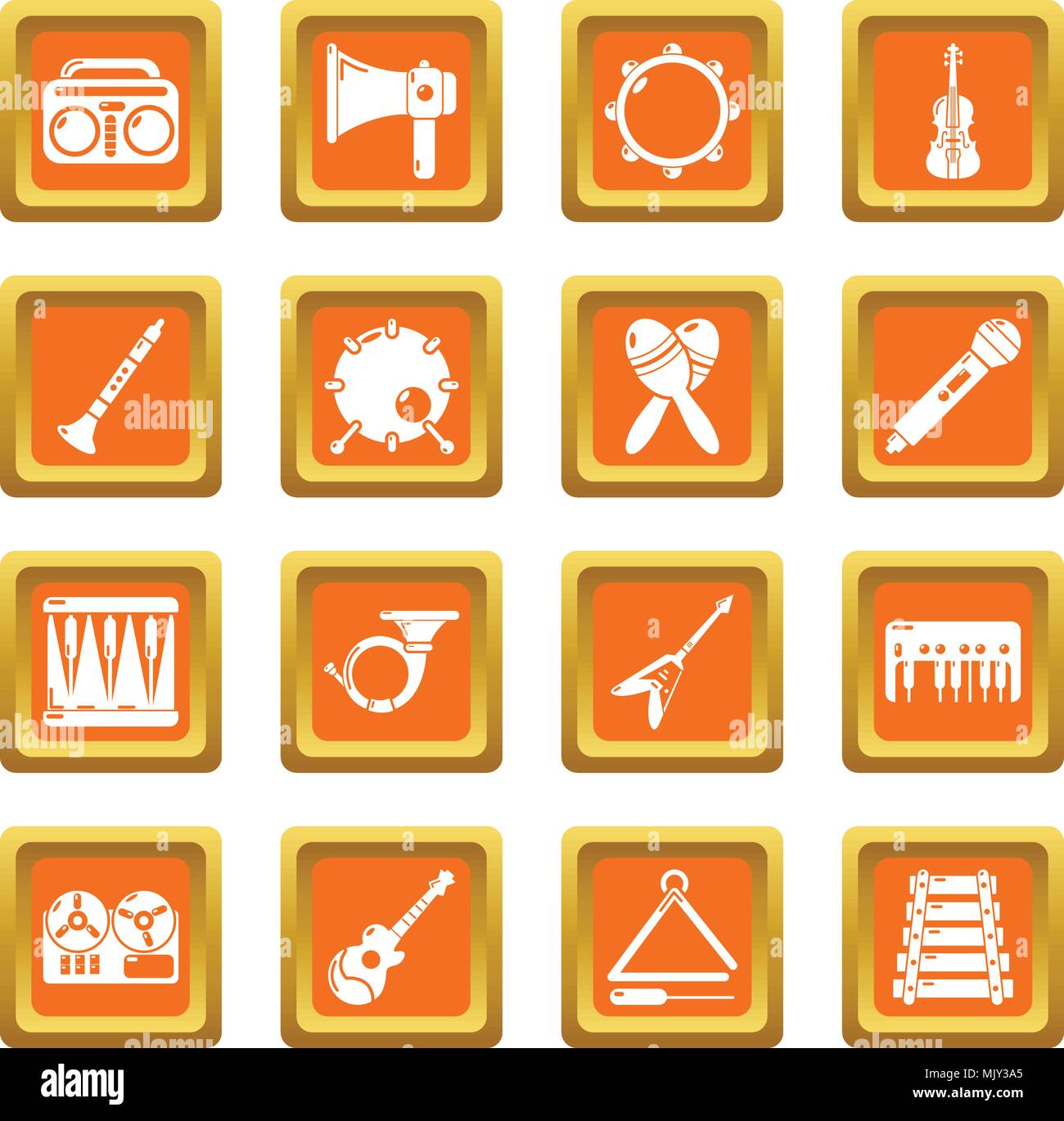 Musical instruments icons set orange square vector Stock Vector Image ...