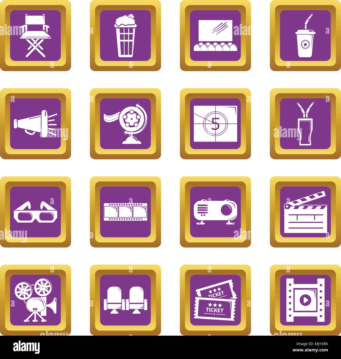 Cinema icons set purple square vector Stock Vector Image & Art - Alamy