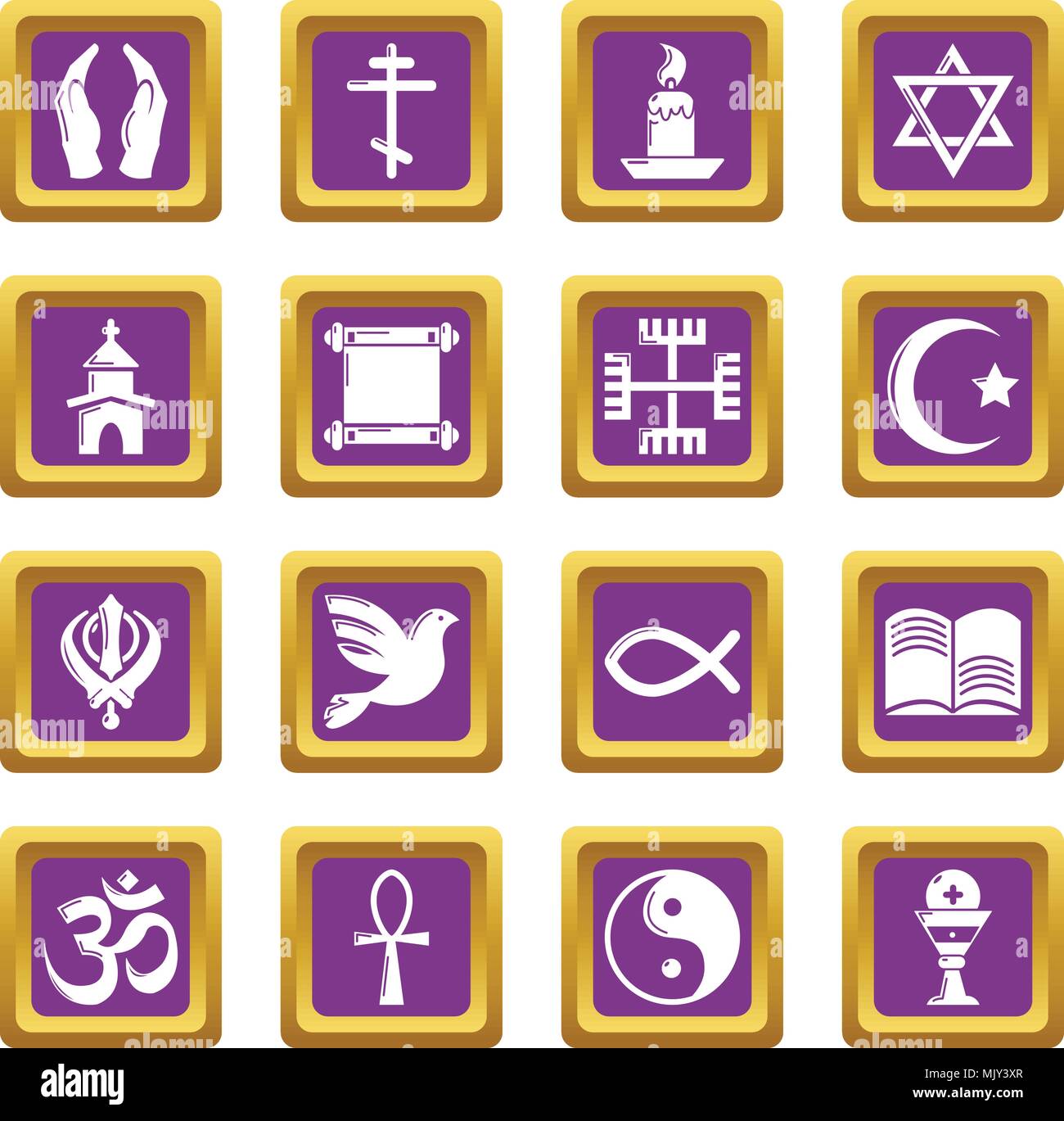 Religion icons set purple square vector Stock Vector Image & Art - Alamy