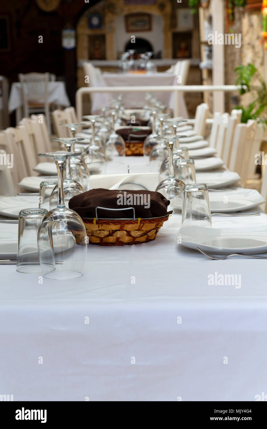 in cyprus the table of the elegant restaurant and empty ready for the ...