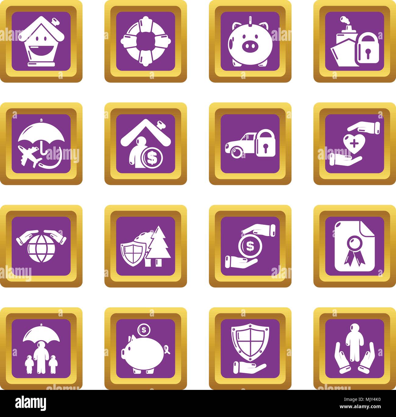Insurance icons set purple square vector Stock Vector Image & Art - Alamy