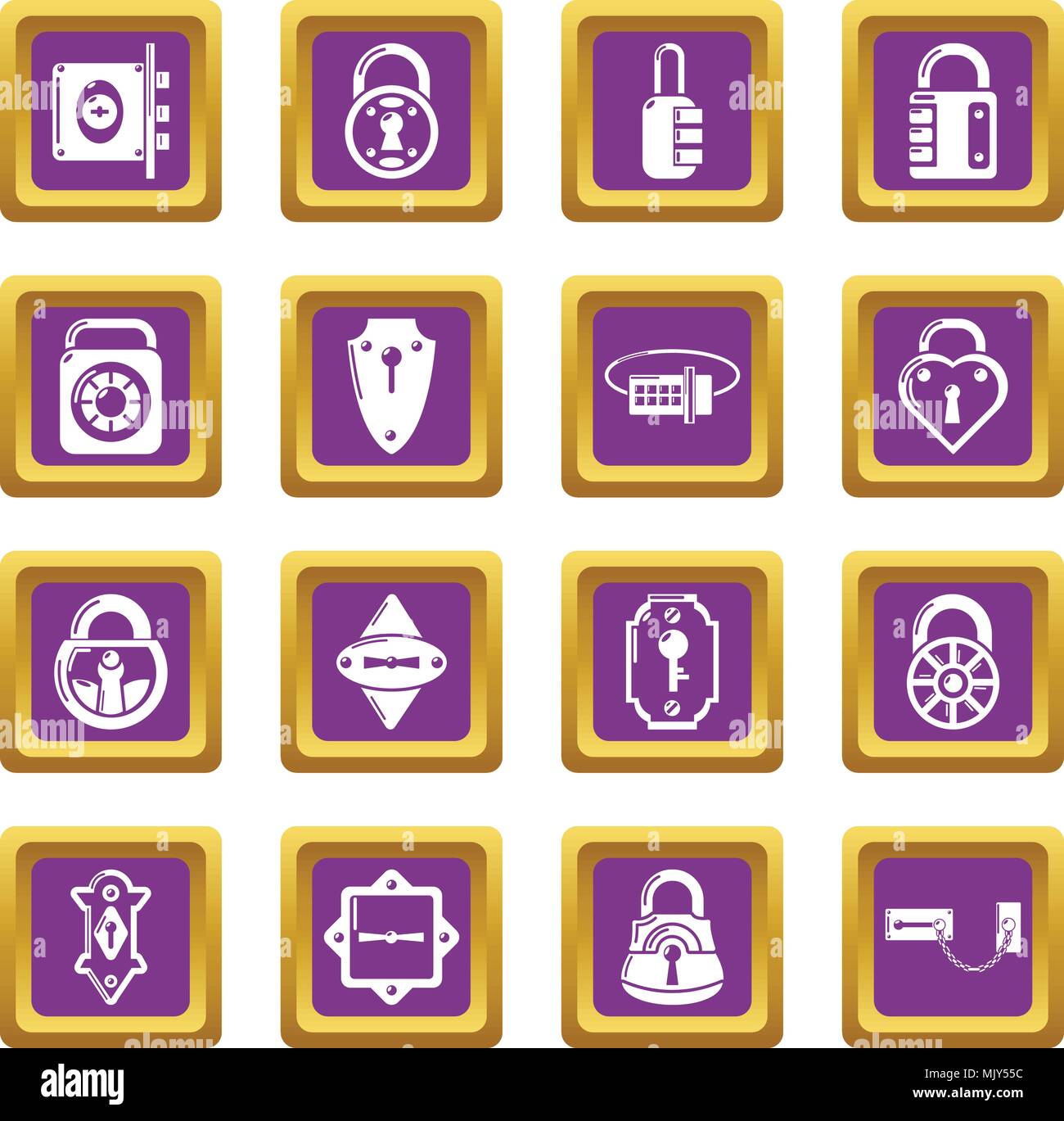 Lock door types icons set purple square vector Stock Vector Image & Art ...