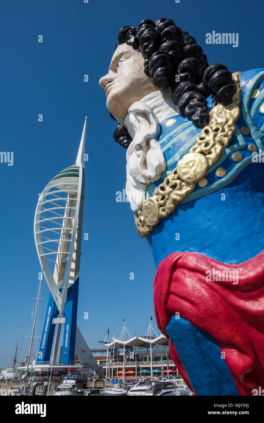 An old traditional wooden carved ships nautical or maritime figurehead ...