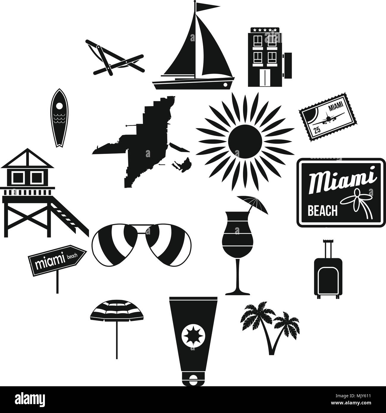 Miami icons set, simple style Stock Vector Image & Art - Alamy