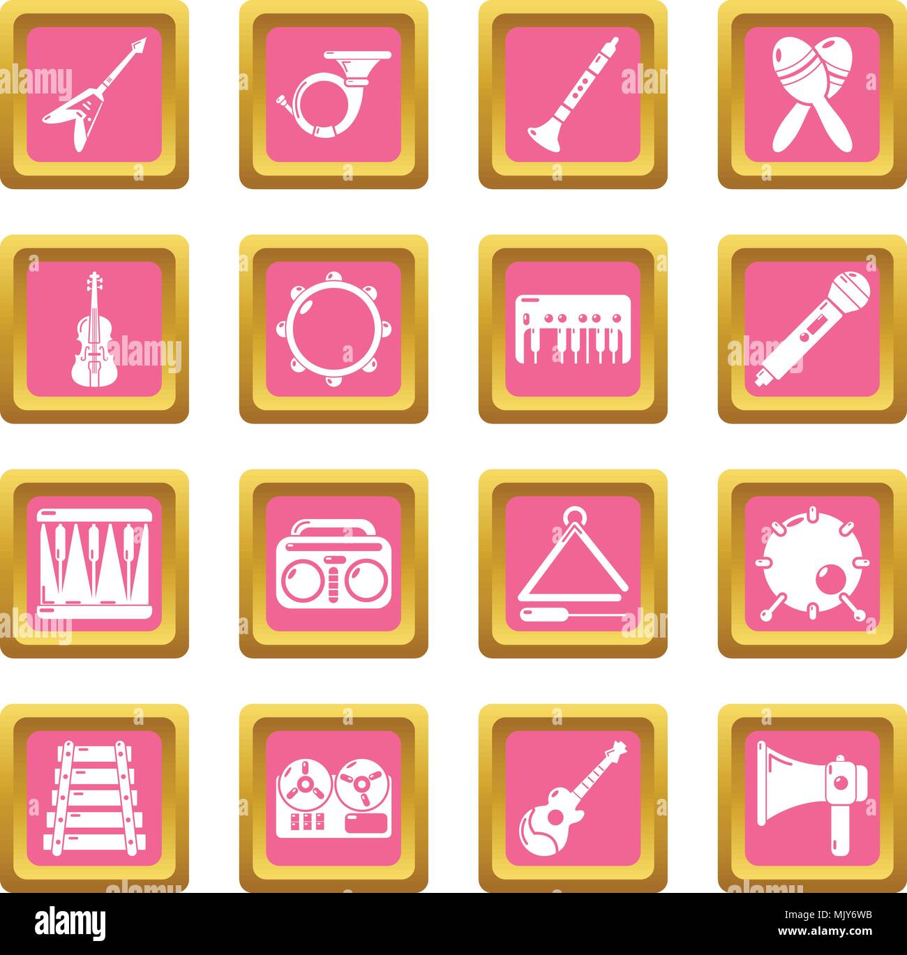 Musical instruments icons set pink square vector Stock Vector Image ...