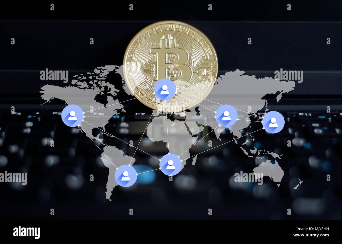 Blockchain, global network, and Bitcoin Stock Photo - Alamy