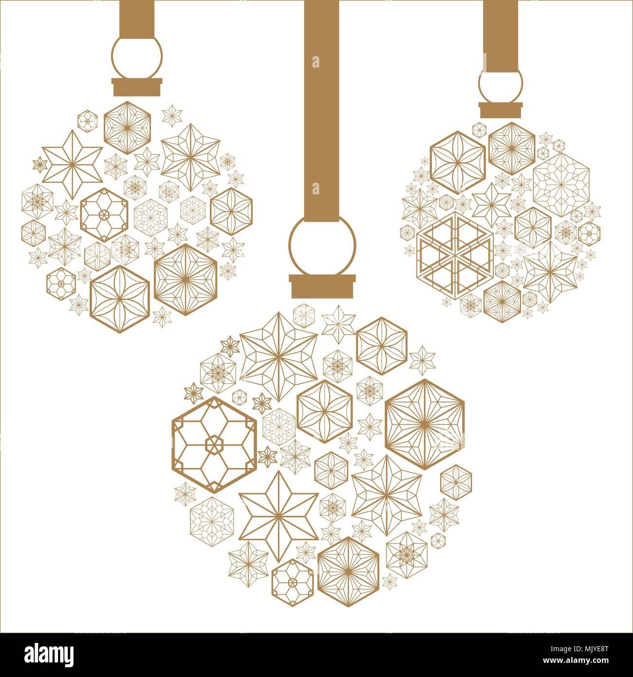 Christmas snowflakes ball vector.Gold geometric in Japanese pattern ...