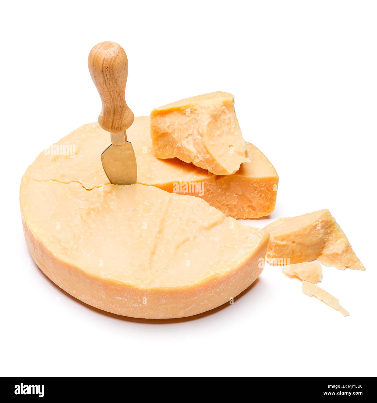 Whole round Head and pieces of parmesan or parmigiano Stock Photo - Alamy