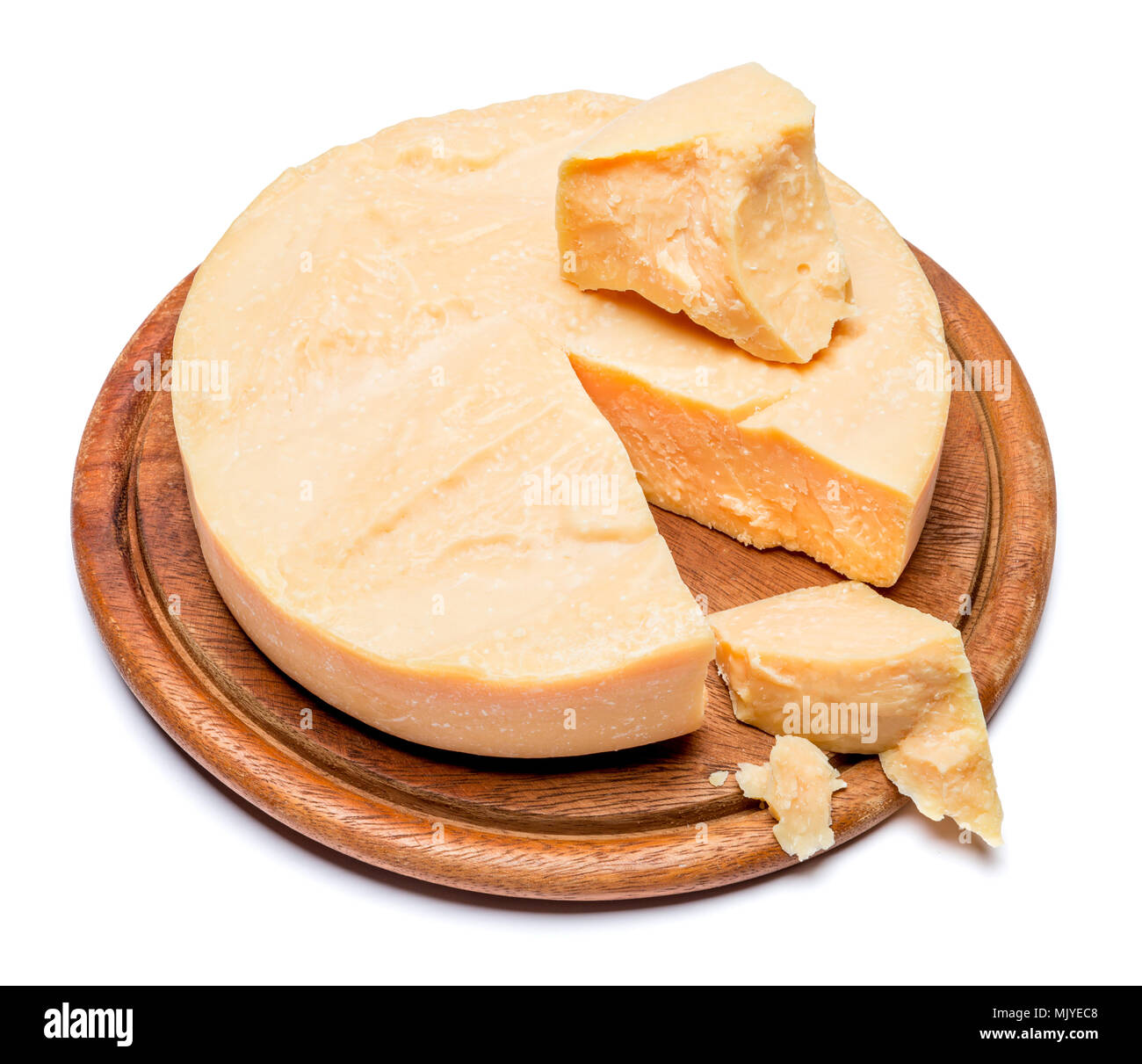 Whole round Head and pieces of parmesan or parmigiano Stock Photo - Alamy