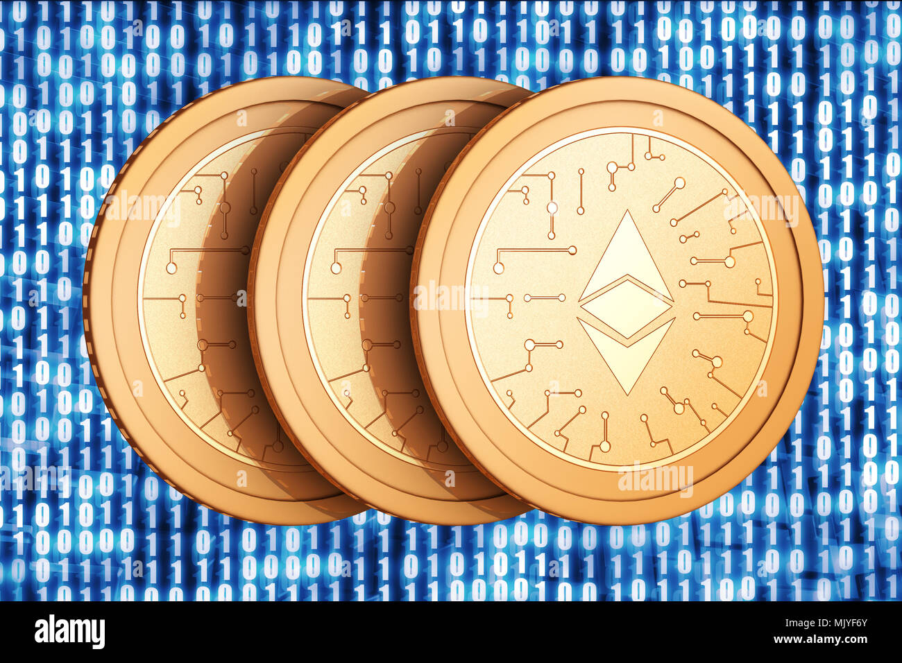 Ethereum coin with abstract blue background 0 and 1 digital Stock Photo ...