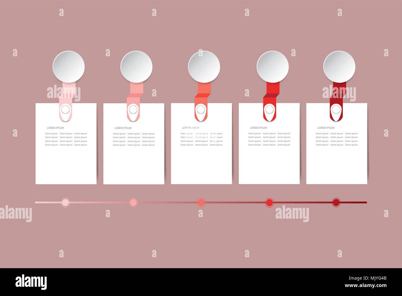 Set of five infographic rectangular labels in the shadows of red color ...