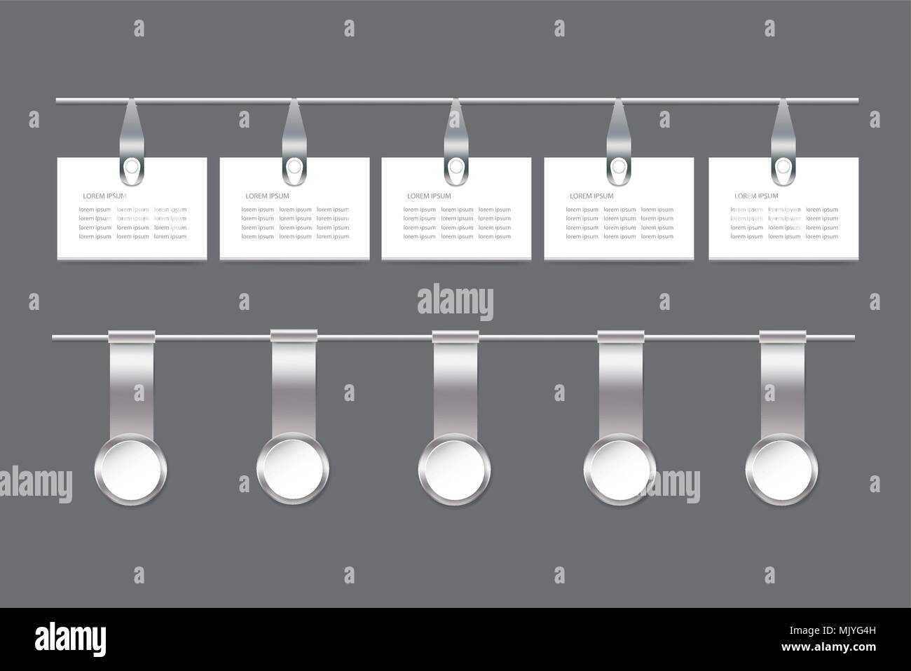 Set of metal infographic hanging rectangular and circle labels ...