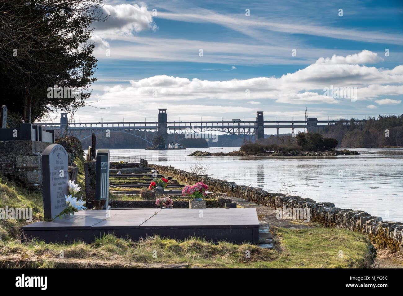 Britannia Bridge, Anglesey,Menai. Strait, cementary. grave yard.church ...