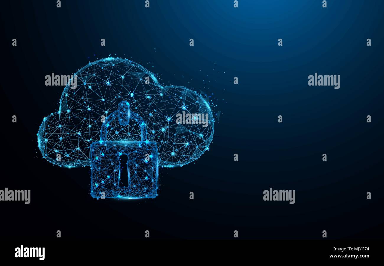 Cloud security icon form lines and triangles, point connecting network ...