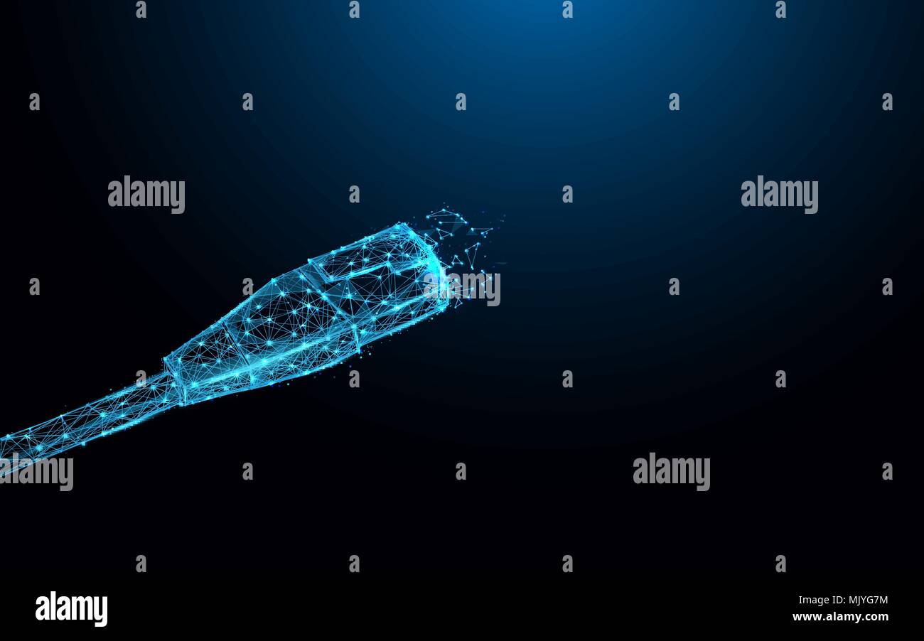 Lan cable network connection icon form lines and triangles, point ...