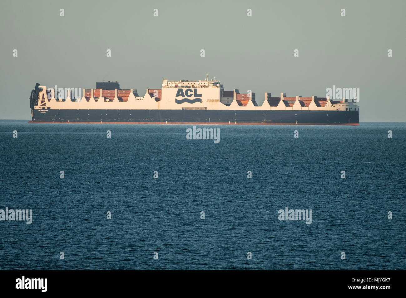 Atlantic Sky. container. ship. Anglesey. Moelfre.ACL. sea Stock Photo ...