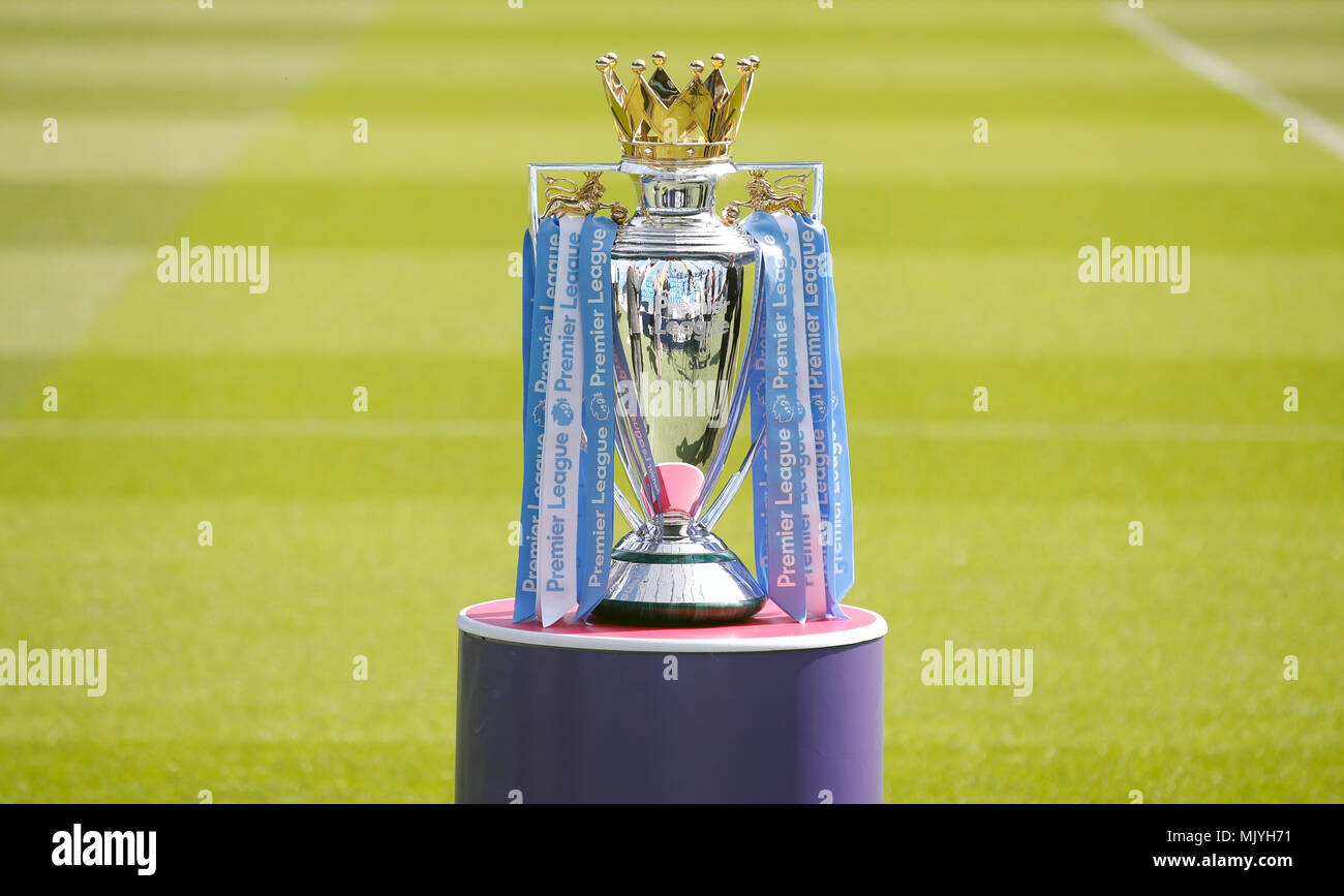 General view of the Premier League trophy on display before the Premier ...