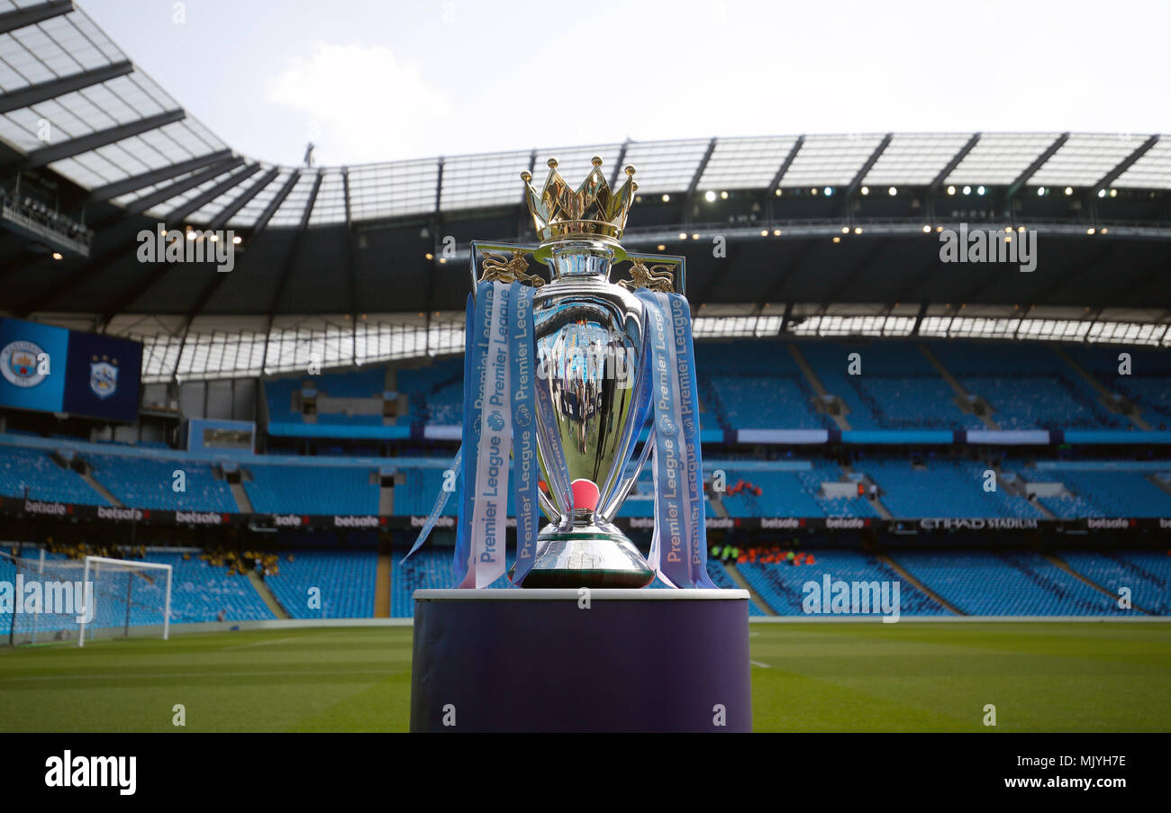 General view of the Premier League trophy on display before the Premier ...