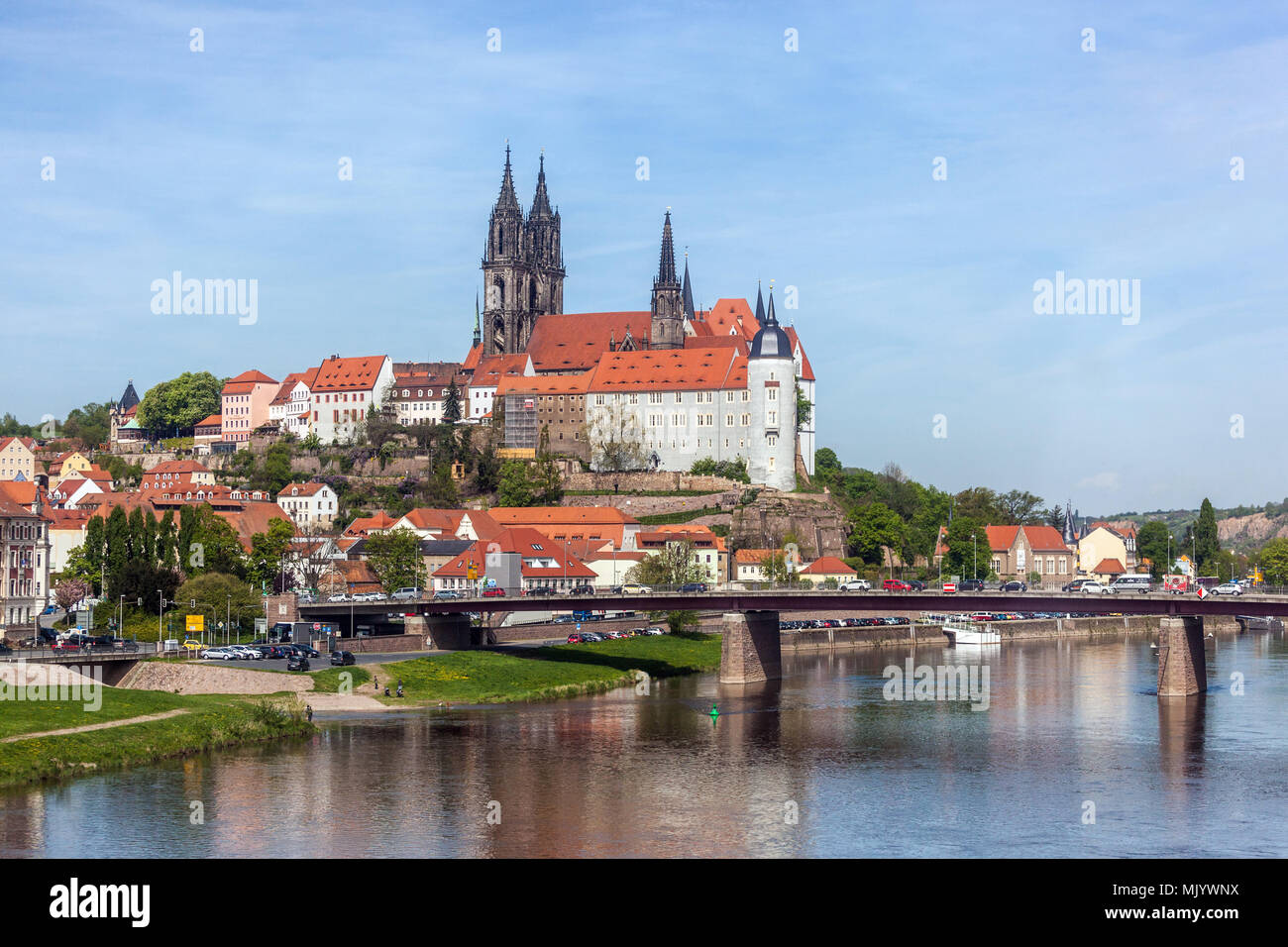 Meissen Skyline Albrechtsburg Castle Meissen Germany Elbe river castle ...