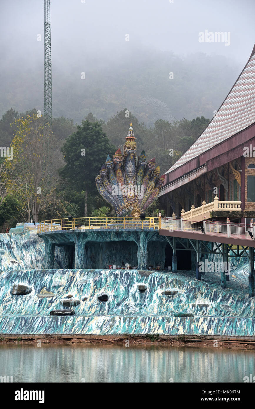 The Nine-headed Naga (serpent) next to Sala Chalermprakiat (hall) at ...