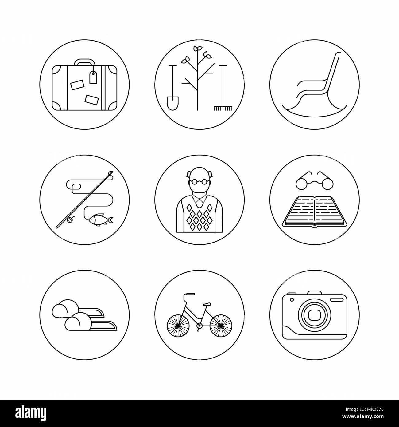 Retirement, outline icon set isolated on white background Stock Photo ...