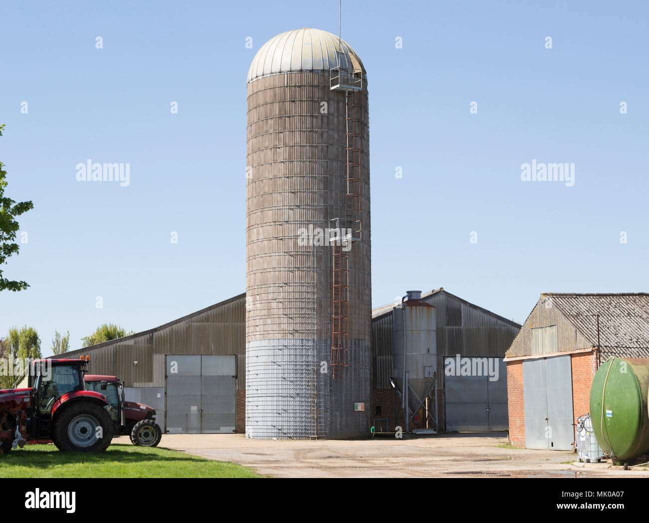 Large storage tower silo in farmyard Wickham Market, Suffolk, England ...
