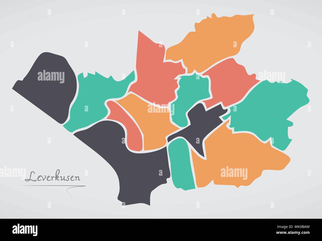 Leverkusen Map with boroughs and modern round shapes Stock Vector Image ...