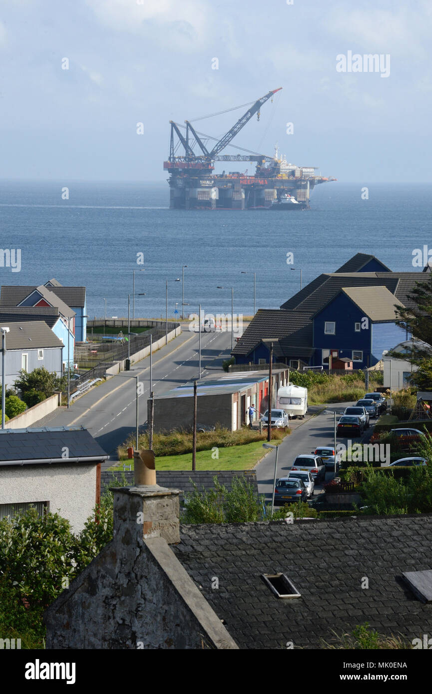 Thialf heavy lifting barge semi submersible laying off of Lerwick ...