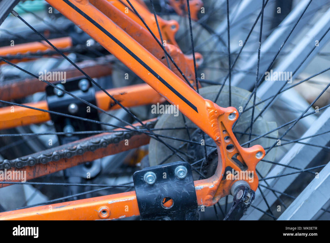 Rear bicycle wheels, background, close-up Stock Photo - Alamy