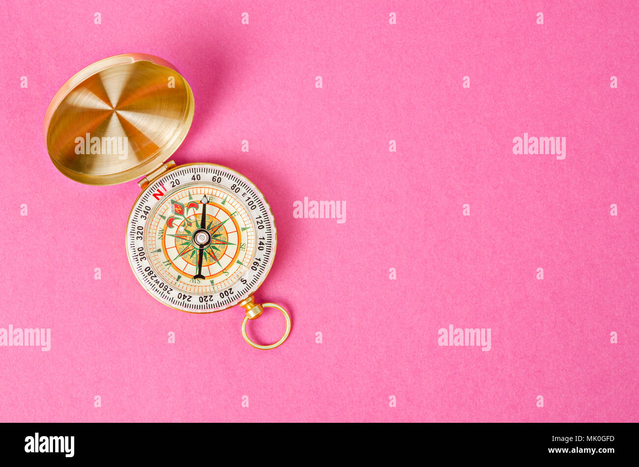 Vintage gold compass on pink background with copy space Stock Photo - Alamy