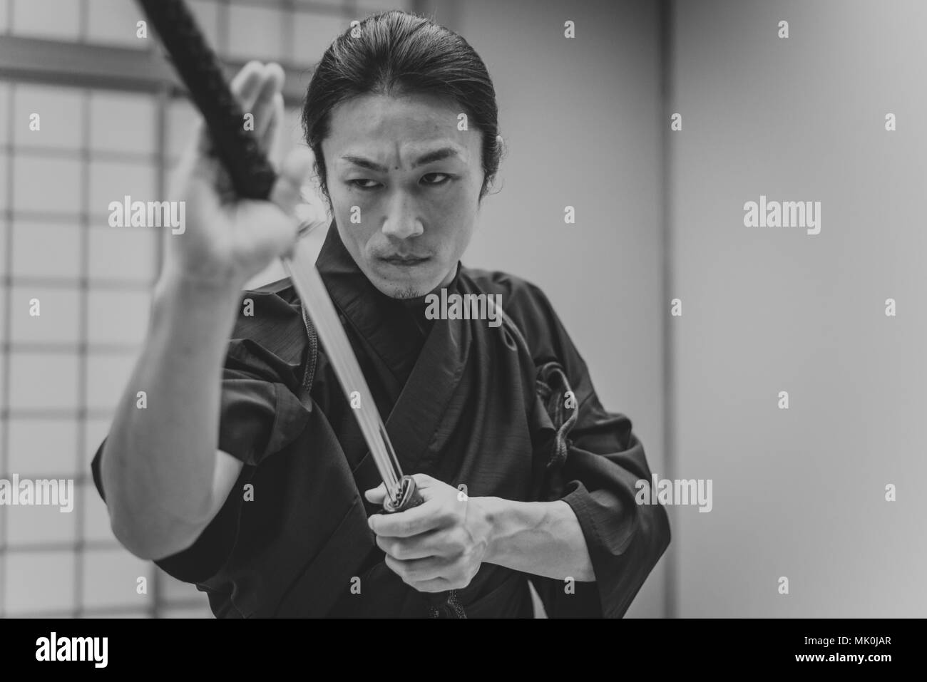 Kendo warrior with kendo uniform Black and White Stock Photos & Images ...