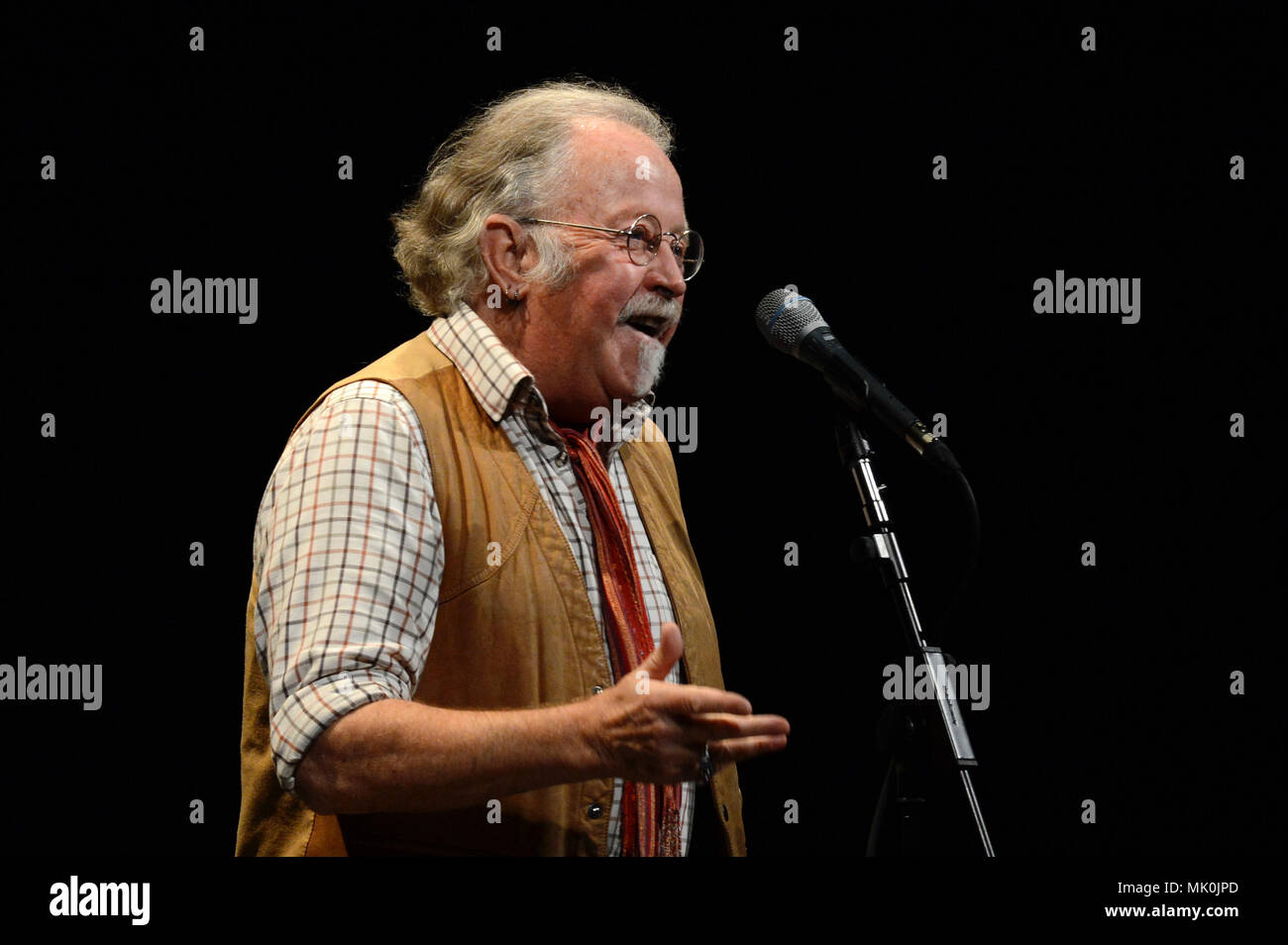 Mike Harding singer songwriter comedian onstage at Mareel Shetland ...