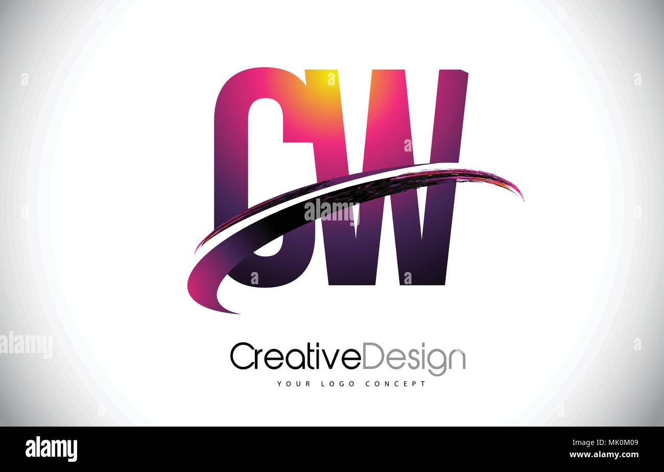 CW C W Purple Letter Logo with Swoosh Design. Creative Magenta Modern ...