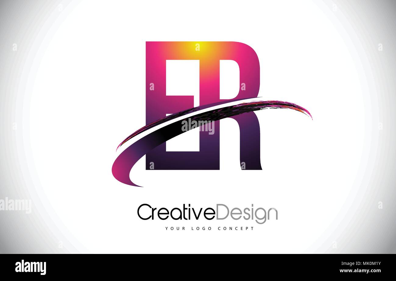 ER E R Purple Letter Logo with Swoosh Design. Creative Magenta Modern ...