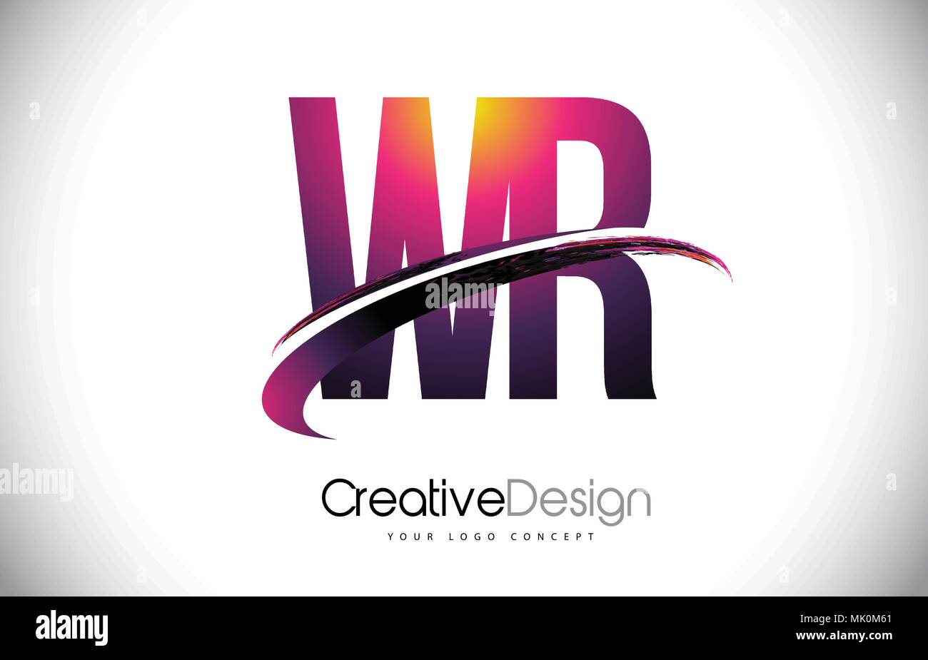 WR W R Purple Letter Logo with Swoosh Design. Creative Magenta Modern ...