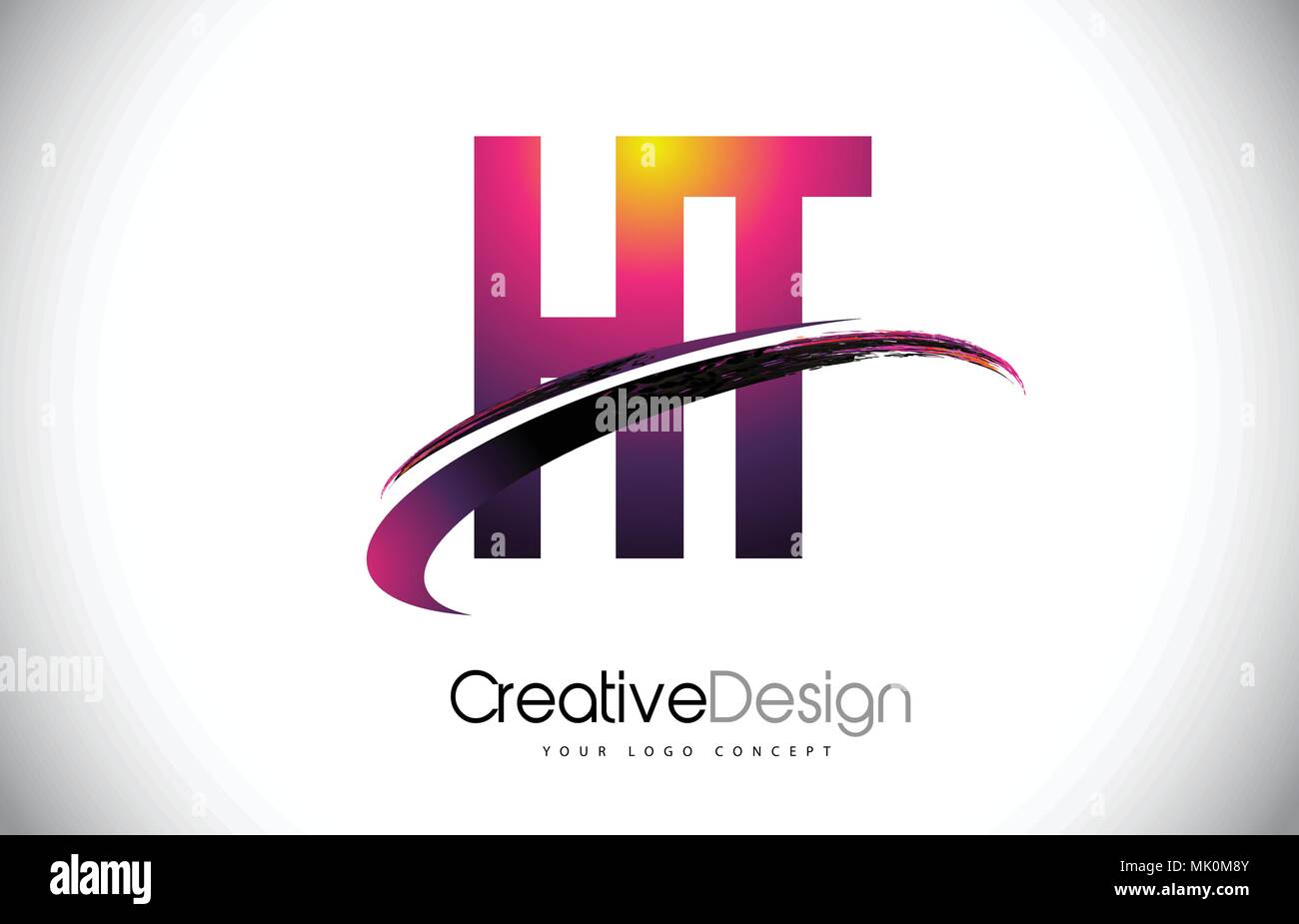 HT H T Purple Letter Logo with Swoosh Design. Creative Magenta Modern ...