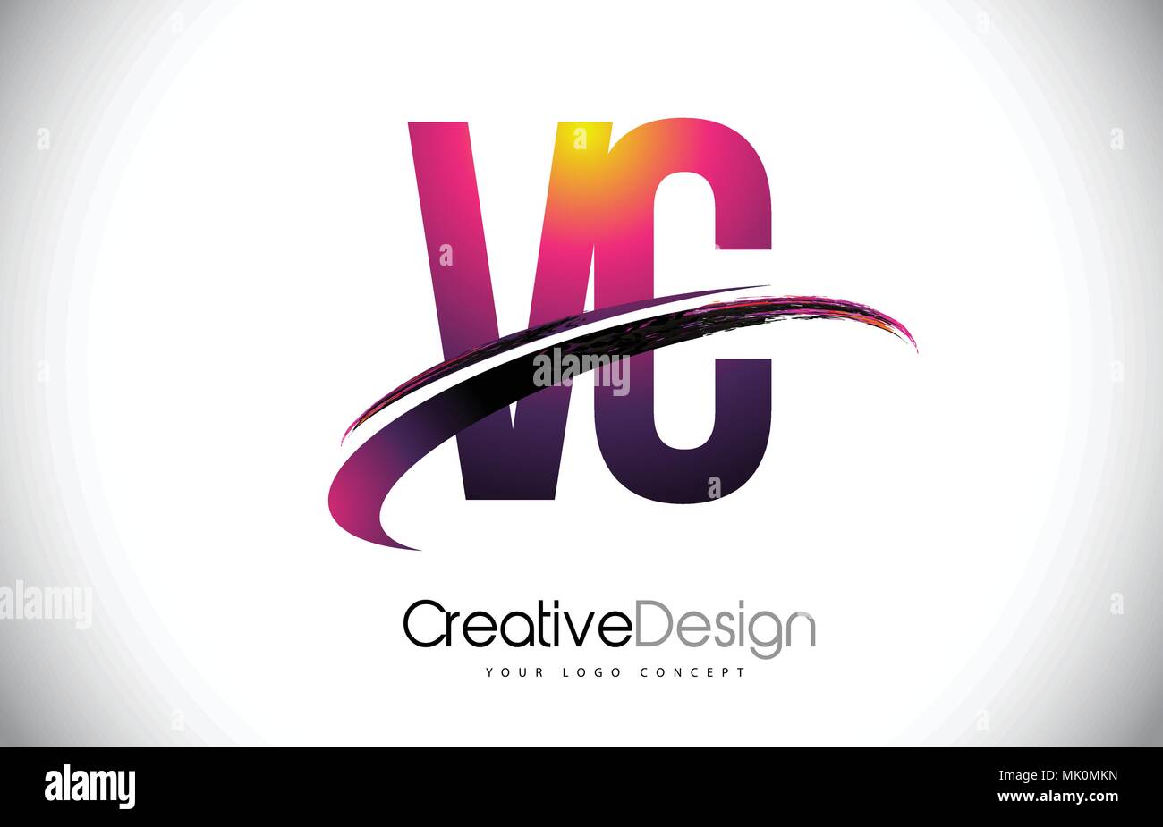 VC V C Purple Letter Logo with Swoosh Design. Creative Magenta Modern ...