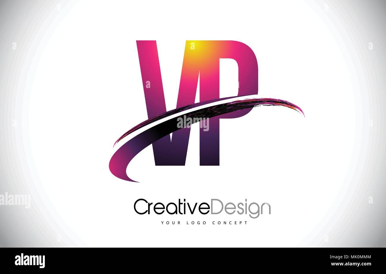 VP V P Purple Letter Logo with Swoosh Design. Creative Magenta Modern ...