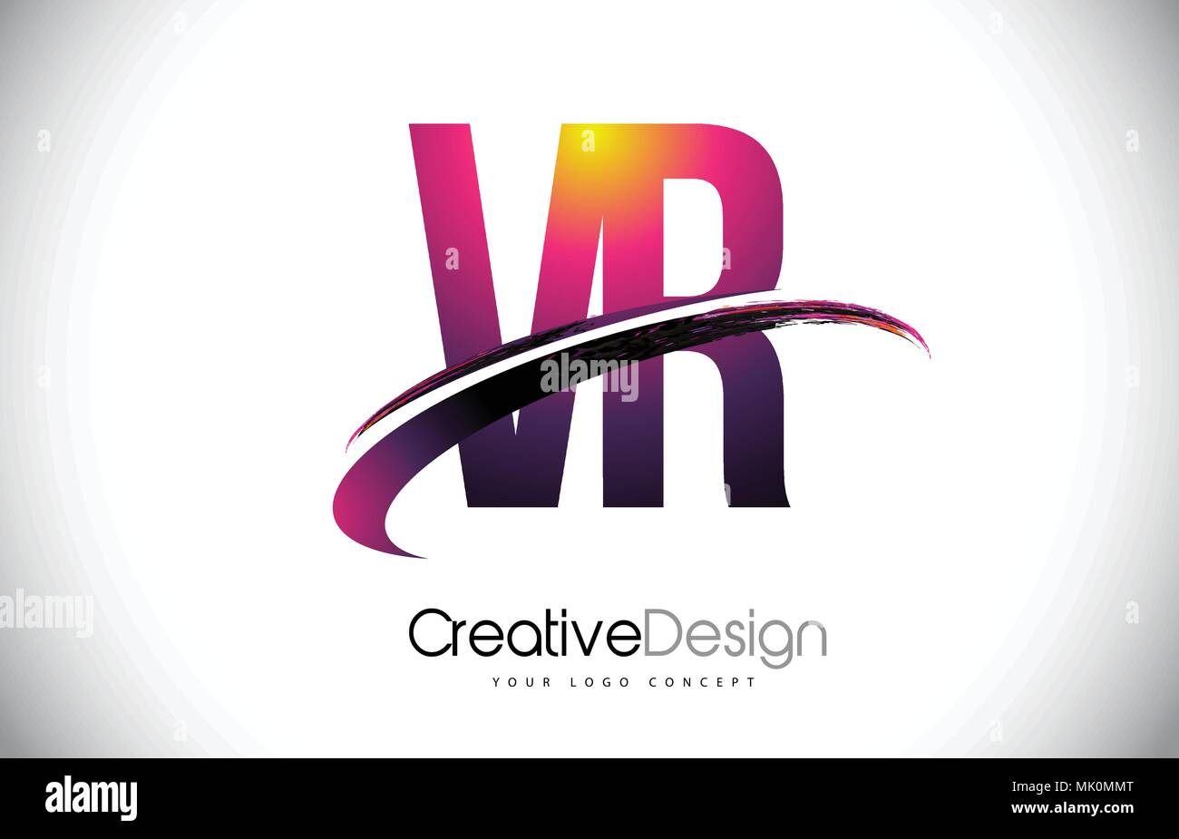 VR V R Purple Letter Logo with Swoosh Design. Creative Magenta Modern ...